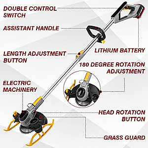 Weed Wacker Cordless - Battery Powered Weed Whacker Eater Rechargeable 3 in 1 - One 4.0 Ah Battery, AGUTEGUTE Weed Whacker Cordless 20V Electric Grass Edger Trimmer with Blade and Charger (One 4.0 Ah)