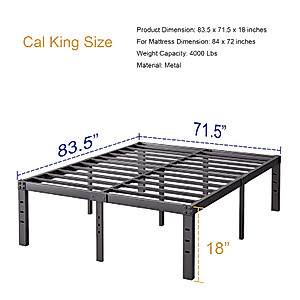 Bednowitz California King Bed Frames, 18 Inch High Metal Bed Frame, Noise-Free Platform Bed No Box Spring Needed, 4000lbs Heavy Duty Support Mattress Foundation, Easy Assembly, Black