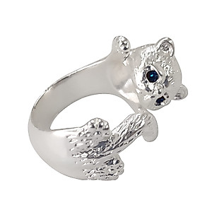 ROSTIVO Cat Ring for Women Cute Animal Ring Adjustable Open Rings (Silver)