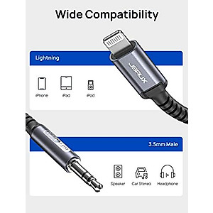 JSAUX Lightning to 3.5mm Audio Cord 6FT, [Apple Mfi Certified] Aux Cable Compatible with iPhone 14/14 Pro/13/13 Pro Max/12/12 Mini/12 Pro/12 Pro Max/11 Pro/11 Pro Max/X/XR/XS Max/Car Stereo-Grey