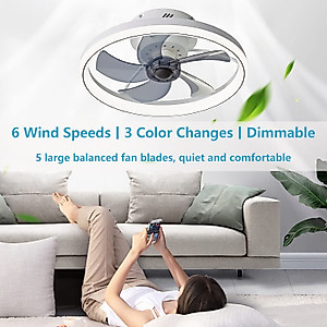 LMiSQ Modern Ceiling Fans with Lights Remote Control,20in White Smart Ceiling Fan Reversible Timing 6 Speeds Low Profile Dimmable LED Fan Light Flush Mount for Bedroom Kitchen Living room