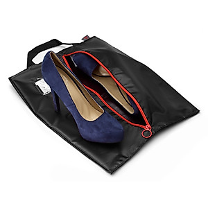 Tuff Guy Travel Shoe Bags with Drawstring and Center Divider (Black) -Set of 4 Soft Nylon Shoe Tote BagsTravel Shoe (18" x 14") (4 Pack (16"x12"))