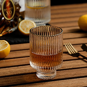 G Meridian Tumbler Glasses set of 6, 11.5 oz Clear with Gold Rim Durable Drinking Highball Cup for Water Soda Juice Milk Coke Beer Spirits Iced Beverage Vintage Style Home Office Desk Everyday Use