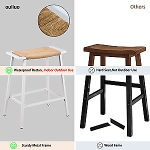 OUllUO 26'' Bar Stool, Weave Bar Height Counter Stools, Backless Wicker Saddle Stools for Kitchen Island, Rope Rattan Barstools with Metal Base, 919WT-1Pc