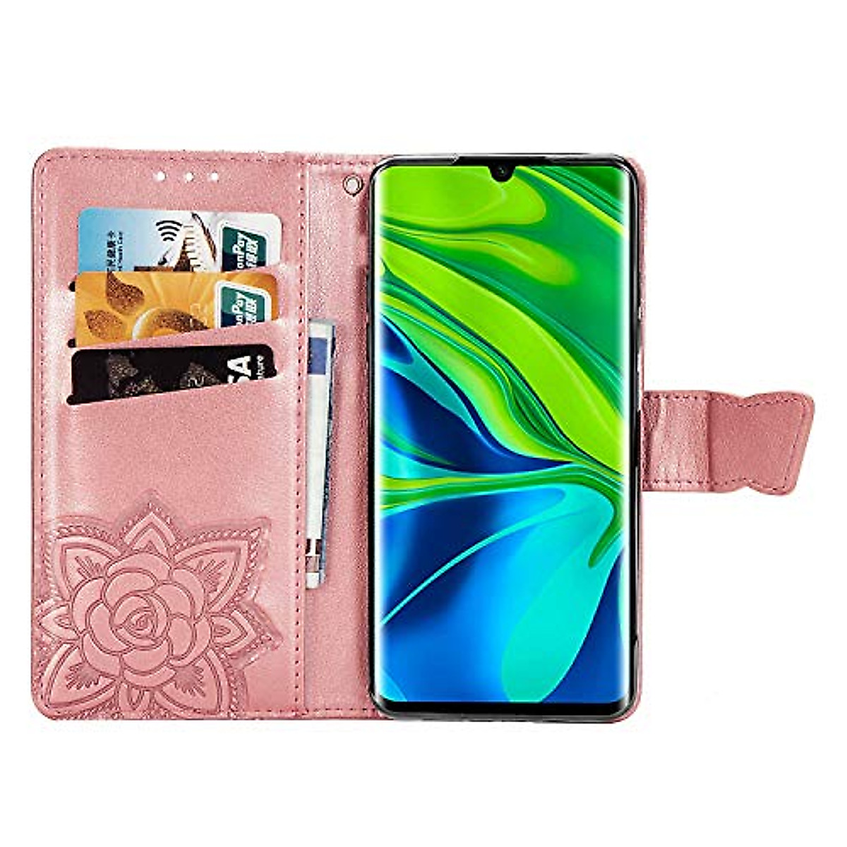 ZYZXHZD Xiaomi Mi Redmi Note 8 3D Butterfly Flower Wallet Case, with Credit Cards Slot and Stand Magnetic Protective PU Leather Flip Phone Cover for Xiaomi Redmi Note 8(Rhinestone Rose Gold)