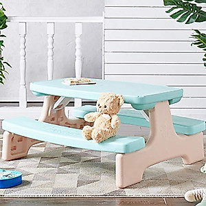 KIDZILLA Kids Bench Set Children Outdoor Picnic Table Bench Ideal for Arts, Crafts, Snack Time, Homework, Aqua/Beige