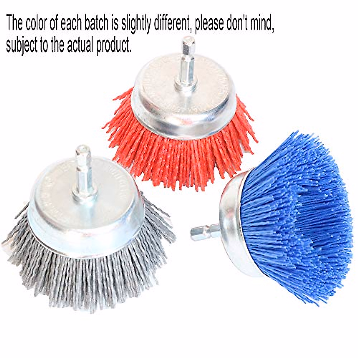FPPO 3Pcs 3 Inch Assorted Cup Brushes Abrasive Wire Nylon Cup Brush for Drill,Grit 80 120 320 with 1/4" Shank