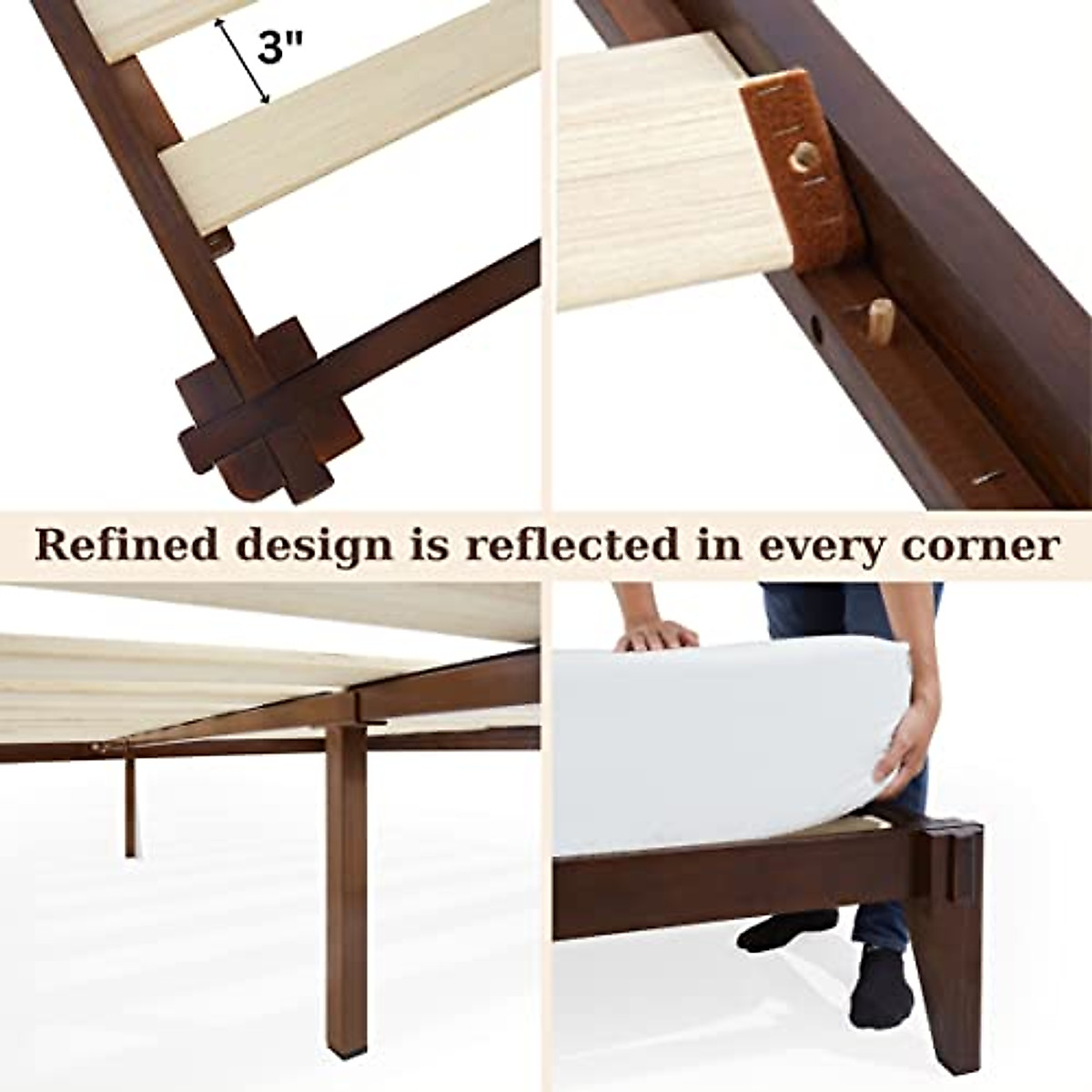 Bme Chalipa 14” King Bed Frame - Wood Platform Bed - Wood Slat Support - No Box Spring Needed - Easy Assembly - Minimalist & Modern Style, Walnut