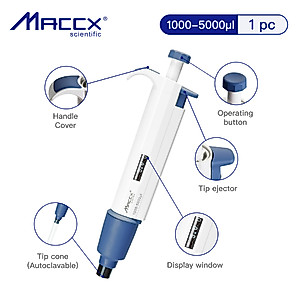 Maccx 1000-5000μl MicroPipette, Single-Channel Pipettor, High Accurate Calibrated Pipettes，Adjustable Volume,TMP5K-001
