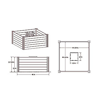 Vita Classic 4 Foot x 4 Foot x 22 inch Keyhole Garden Bed with Composting Basket, White, PVC, BPA and Pthalate Free, VT17101