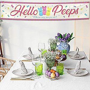 Large Happy Easter Sign Banner Spring Easter Decoration Hello Peeps Indoor and Outdoor Banner Easter Party Decoration Background Photo Prop (9.8 x 1.9 ft)