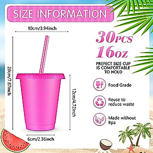 30 Pieces Reusable Cups with Lids and Straws 16 oz Glitter Iced Coffee Tumbler Plastic Travel Mug Cup for Smoothie Juices Parties Birthdays, Flamingo Party Bachelor Party(Hot Pink)