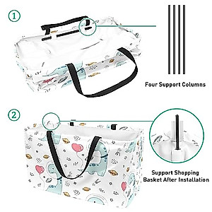 Dinosaur Full Print Large Capacity Laundry Organizer Tote Bag - Reusable and Foldable Oxford Cloth Shopping Bags