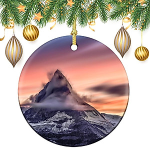 3" Round Christmas Ornaments Matterhorn Mountain Peak Summit Ceramic Holiday Keepsake Decor Christmas Tree Decoration Xmas New Year Festival Wedding Newlywed Gift Birthday Party Favor Bauble