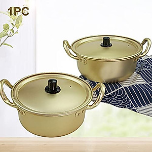 20cm Korean Ramen Cooking Pot with Spoon Chopsticks Lid Ramen Pot Fast Heating Instant Noodle Soup Korean Korean Ramen Noodle Pot Fast Heating For Kitchen Cookware(Gold)
