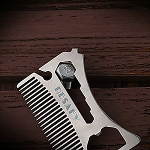 Resafy Special Thickening Stainless Steel Hair Comb Beard Wallet Comb with Bottle Opener Screwdriver Wrench