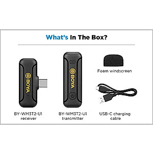 BOYA Wireless Lavalier Microphone for Android Phone Plug Play USB-C Lapel Microphone Noise Cancellation Mini Cordless Clip On Mic for Video Recording Live Streaming YouTube Interview BY-WM3T2-U1