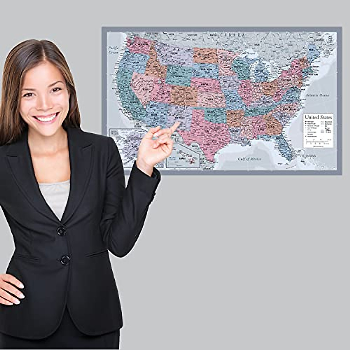 USA Map Poster - United States Map Chart [Purple] (Laminated, 18" x 29")