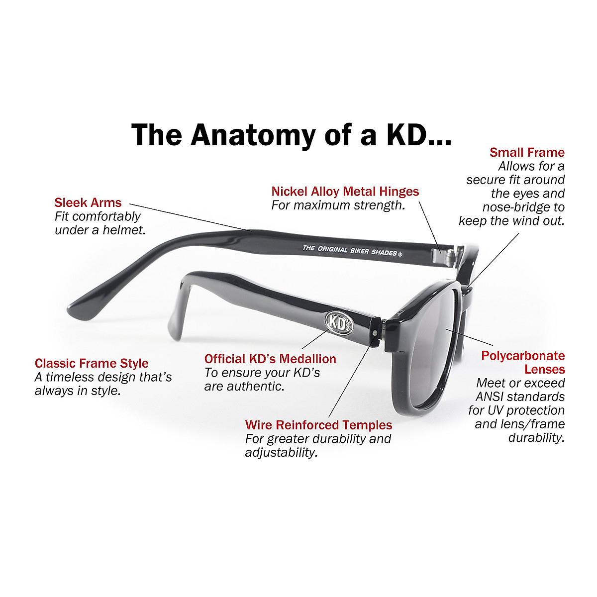 Pacific Coast Original KD's Polarized Biker Sunglasses (Black Frame/Dark Grey Lens)