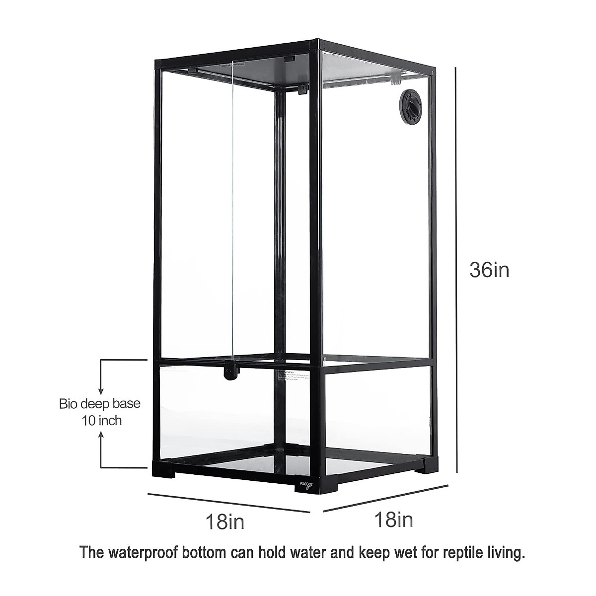 WACOOL Glass 50 Gallon Reptile Tank, Front Opening Chameleon Cage 18" x 18"x 36", 3-in-1 Side Design(Glass or Mesh+Glass), Bio Deep Base 10" Vertical Reptile Cage for Frog Iguana