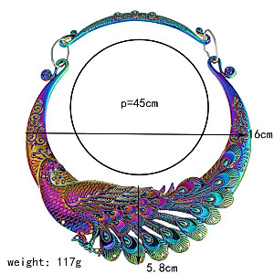 FLD 2-piece set of colorful retro ethnic carved peacock thick scarf, women's neck necklace, earrings, Indian exaggerated jewelry collar, retro necklace, earrings set