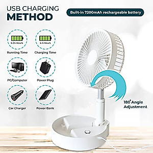 Foldable Swing Retractable Table Fan / Floor Fan with Remote Control Portable Battery Powered Fan for Home Office Outdoor Boating Camping Travel