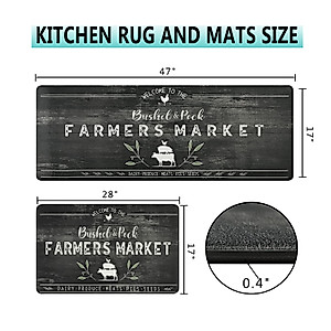 Falflor Farmhouse Kitchen Rug and Mats 2 PCS Cushioned Anti Fatigue Floor Mats Set Non Slip Heavy Duty Comfort Standing Mats for Kitchen Sink Office Standing Desk(Black)