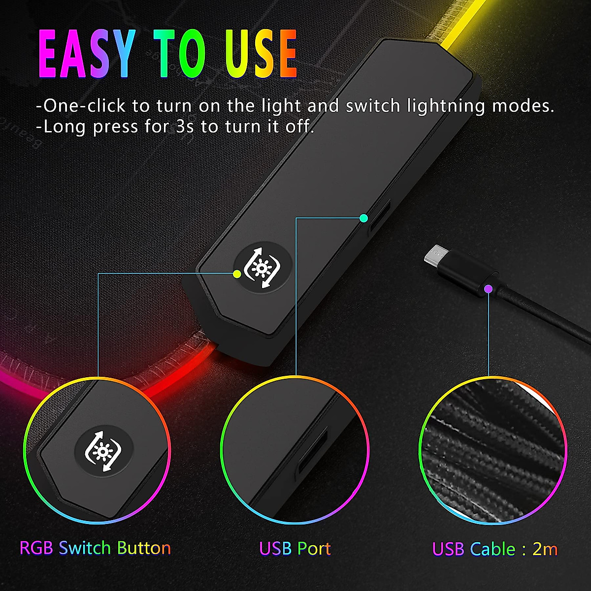 31.5"X12" Large Gaming Mouse Pad for Desk, RGB Mouse Pad with 11 Lighting Modes, Quality World Map Mouse Pad with Durable Strip Lighting, Waterproof LED Mouse Pad with Non-Slip Rubber Base