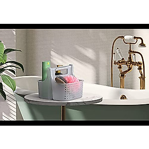 Brookstone, Portable Shower Caddy, Bathroom Organizer Basket, Perfect Size for Dorm/College, Plastic Bath Tote, Dries Quickly with Drainage Holes, Soft Grip Carrying Handle, Frosted Clear