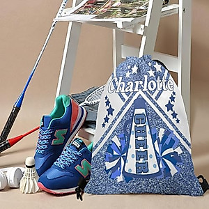 Cheerleaders Cheer Blue Print Drawstring Backpack Sackpack Gym String Bag Waterproof Competition Bag for Sports