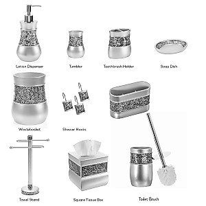 Crackled Glass Silver Tissue Box Cover Rectangular - Decorative Bling Tissue Box Holder with Beautiful Mosaic Glass - Elegant Tissue Holder for Bathroom with Durable Bottom Slider (Silver Collection)