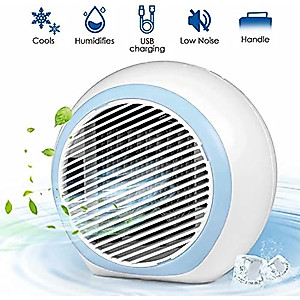 AUBNICO Portable Air Conditioner, Rechargeable Evaporative Air Conditioner with Low Noise 3 Speeds 6 Colors LED Light, Multifunctional Air Cooler with Handle for Home, Office and Room, 1, Blue
