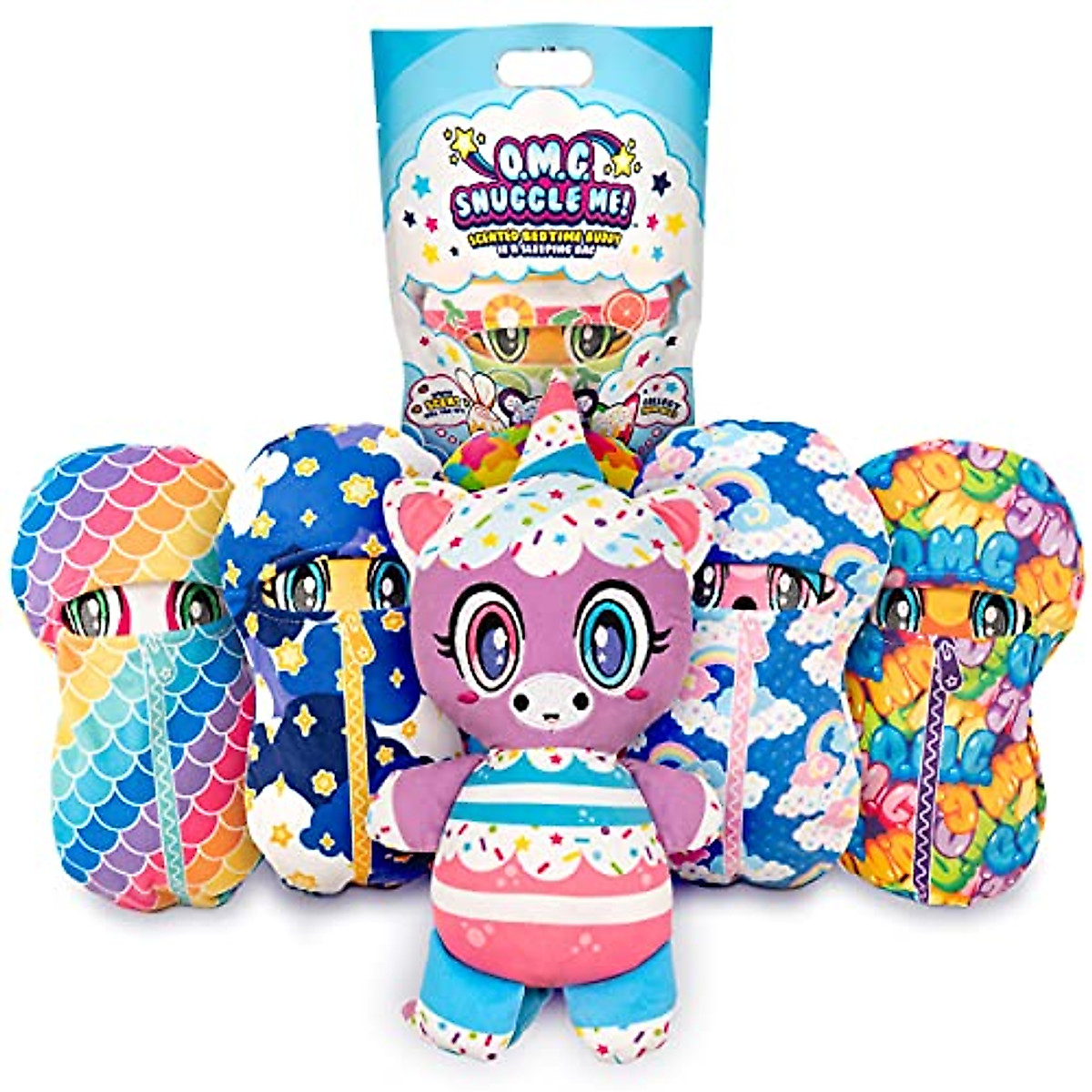 Scentco OMG Snuggle Me! Bedtime Buddies (Sleeping Bag series), Scented Surprise Collectible 10 inch Plush Toys (Mystery Blind Bag)