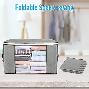 Txtsegose Large Capacity Clothes Storage Bag,Capacity Storage Bins with Clear Window, Closet Organizer with Reinforced Handle, Storage Containers Foldable with Sturdy Zipper, 3 Pack, (Gray).