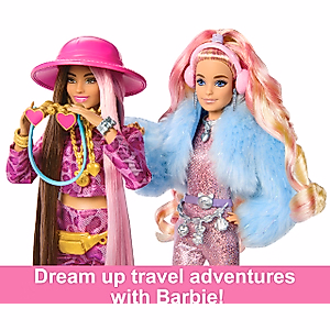 Barbie Extra Fly Travel Doll, Safari Look with Colorful Hair, Pink Camo Outfit, Golden Boots & Accessories