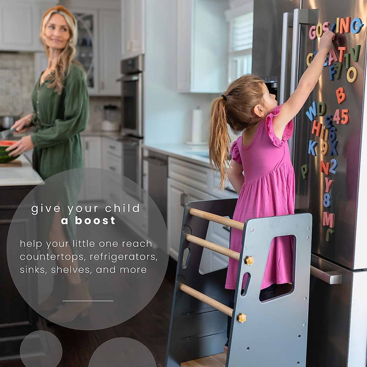 Gosling creative Toddler Standing Tower | Safe Montessori Step Stool for Toddlers, Perfect Tower for Learning New Skills | Ideal Helper for Little Kids in The Kitchen | White