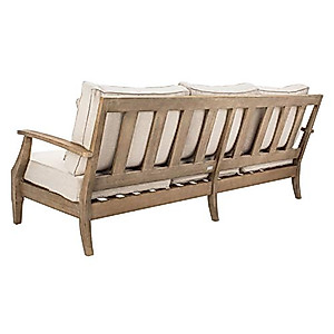 SAFAVIEH Couture Patio Martinique Natural and White Wood Outdoor Sofa, Natural/White