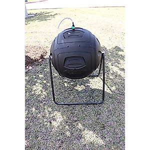Exaco Ms. Tumbles Round Easy to Turn Compost Tumbler - 35 Gallons, Drain Hose with Cut-Off Valve, Black/Green