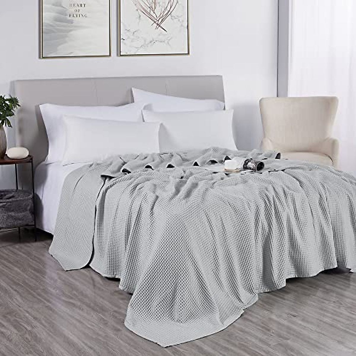 DOZ by SIJO 50% Viscose Derived from Bamboo and 50% Cotton Blend Twin-Twin XL Summer Waffle Lightweight Bed Blanket, Dove