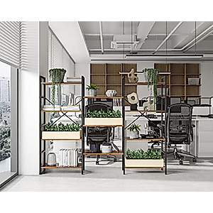 Boloni Triple Bookshelf, Bookcase with 11 Open Platforms, Large Etagere Wood Bookcase with Metal Frame for Living Room, Bedroom