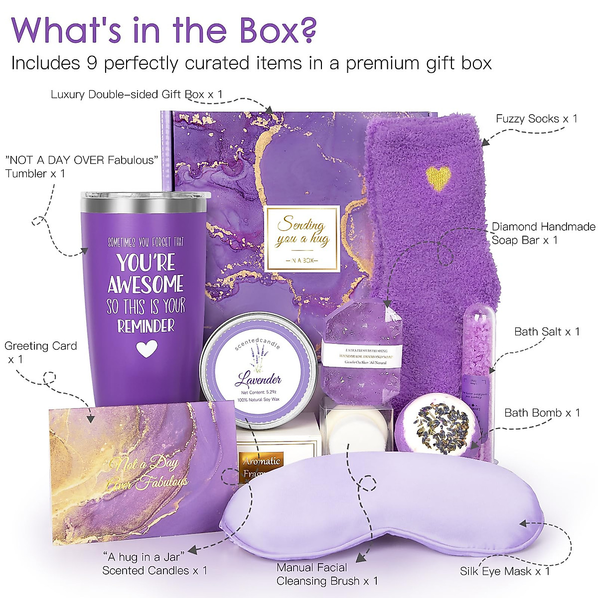 Birthday Gifts for Women, 9pcs Unique Gifts for Women, Relaxing Spa Gift Baskets for Women, Valentines Day Gifts for Her Friendship Mom Sister Wife Coworker Teacher Friends Female