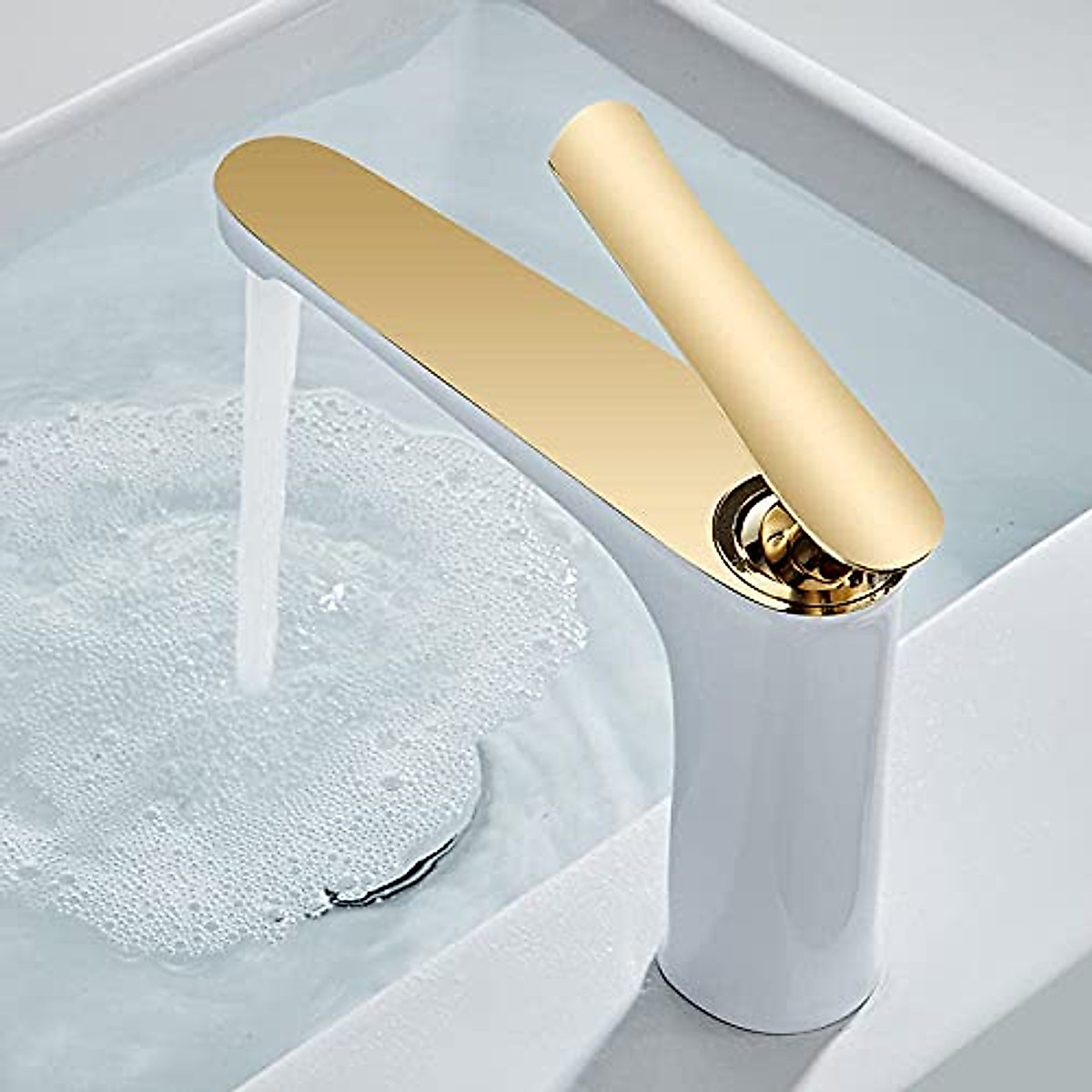 JBQ Bathroom Faucets Bathroom Sink Faucet Bathroom Vanity Faucet Solid Brass Sink Faucet Hot and Cold Single Handle countertop Mounted Toilet Crane Faucet (Color : White Gold)