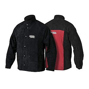 Lincoln Electric unisex adult Heavy Duty Leather Welding Jacket, Black/Red, XX-Large US
