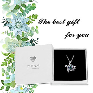 PRAYMOS 925 Sterling Silver Necklace for Women, Turtle Pendant with Abalone Shell, Adjustable Chain, Birthday Gifts, Christmas Gifts, Stocking Stuffers