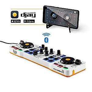 Hercules DJControl Mix – Bluetooth Wireless DJ Controller for Smartphones (iOS and Android) – dJay app – 2 Decks, White