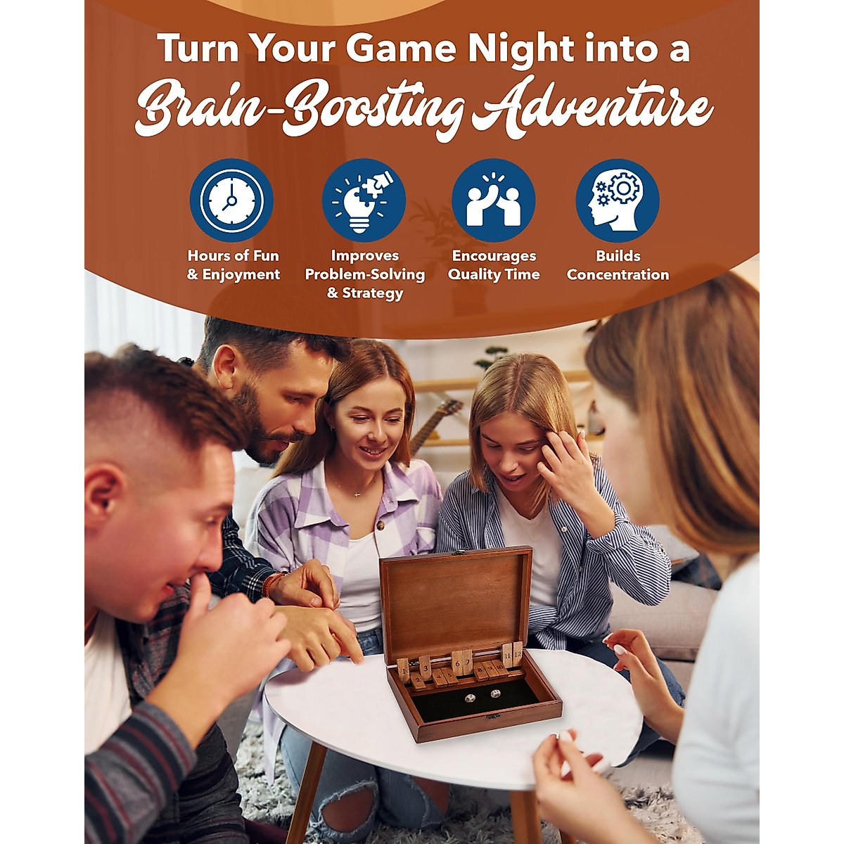 WE Games Shut The Box Game with 12 Numbers in an Old World Styled Wood Box with a Lid and a Brass Latch