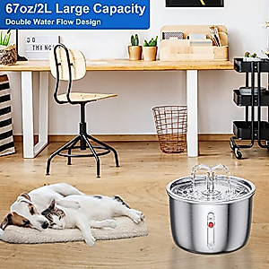 Spofan Cat Water Fountain Stainless Steel, 67oz/2L Pet Water Fountain Ultra Quiet Pump Cat Automatic Water Dispenser 3 Flow Modes for Inside Cats Small Dogs Puppies Multiple Pets Watering Supplies