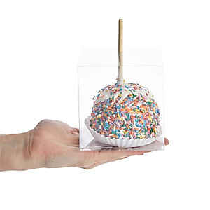 Stockroom Plus 30 Pcs Clear Candy Apple Boxes with Hole Top 4 x 4 x 4 inch for Wedding Baby Shower, Birthday, Easter Favor Supplies Plastic Individual Packaging Cube