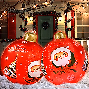 2PCS Light Up PVC Inflatable Christmas Ball, 24 Inch Outdoor Christmas Decorations with 16 Colors LED Light and Remote, Christmas Ornaments Blow Up Yard Decorations for Holiday Home Lawn Tree Pool
