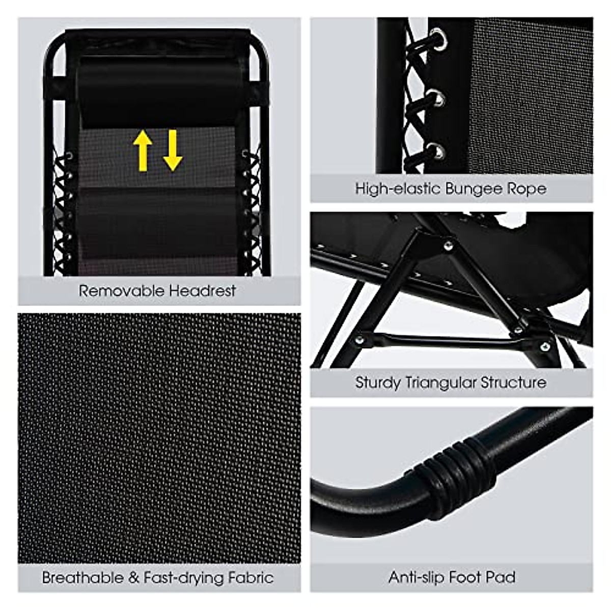 Goplus Zero Gravity Chair, Adjustable Folding Reclining Lounge Chair with Pillow and Cup Holder, Patio Lawn Recliner for Outdoor Pool Camp Yard (1, Black)